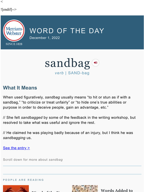 Merriam-Webster: Sandbag - plus, Word of the Year 2022 | Milled