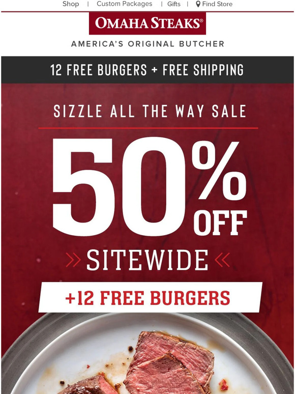 Omaha Steaks: 50% OFF + 12 FREE burgers & FREE ship! | Milled