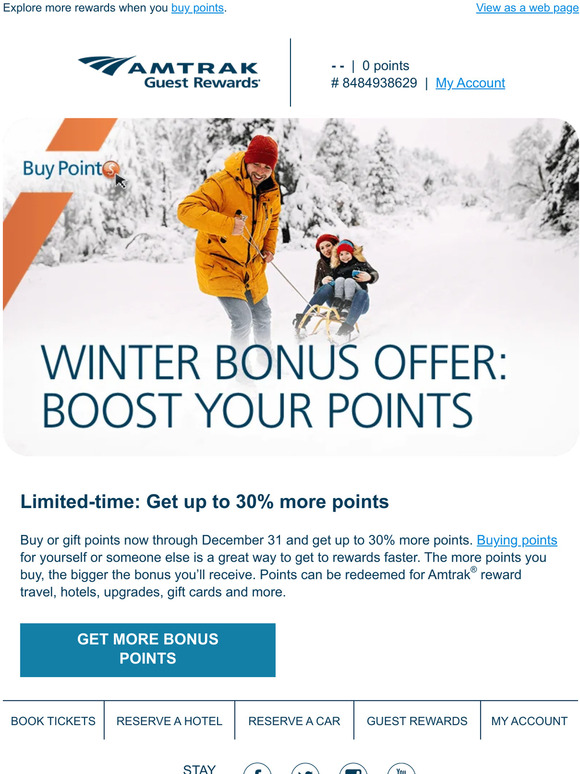 Amtrak: —, enjoy a limited-time winter bonus point offer. | Milled