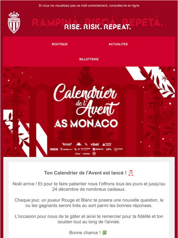 AS Monaco: Noël arrive ! Retrouve ton Calendrier de l'Avent 🎅 | Milled