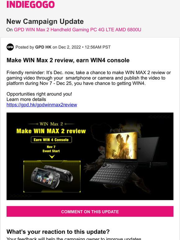 Indiegogo: 📢 Update #36 from GPD WIN Max 2 Handheld Gaming PC 4G LTE ...