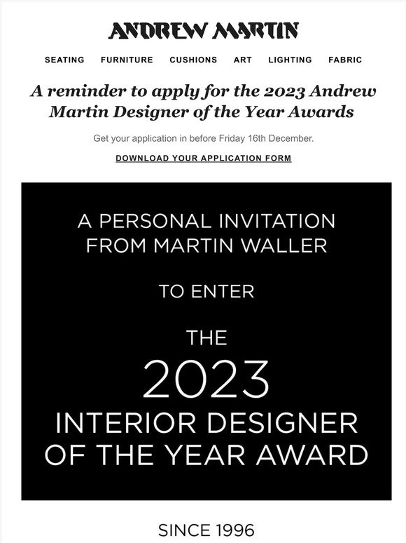 Andrew Martin: Apply for the 2023 Designer of the Year Awards Reminder ...