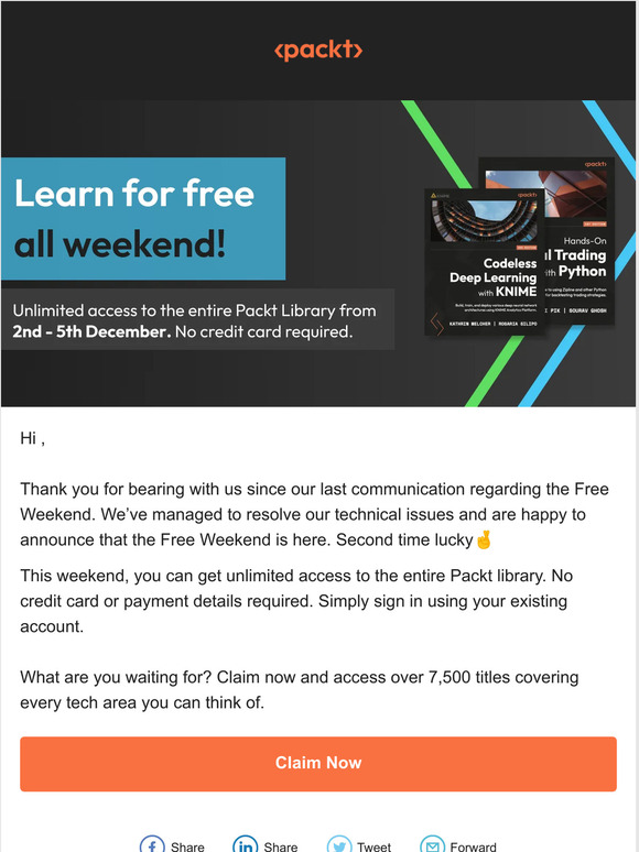 Packt: Free Weekend is finally here | Claim now for unlimited access to all our titles | Milled