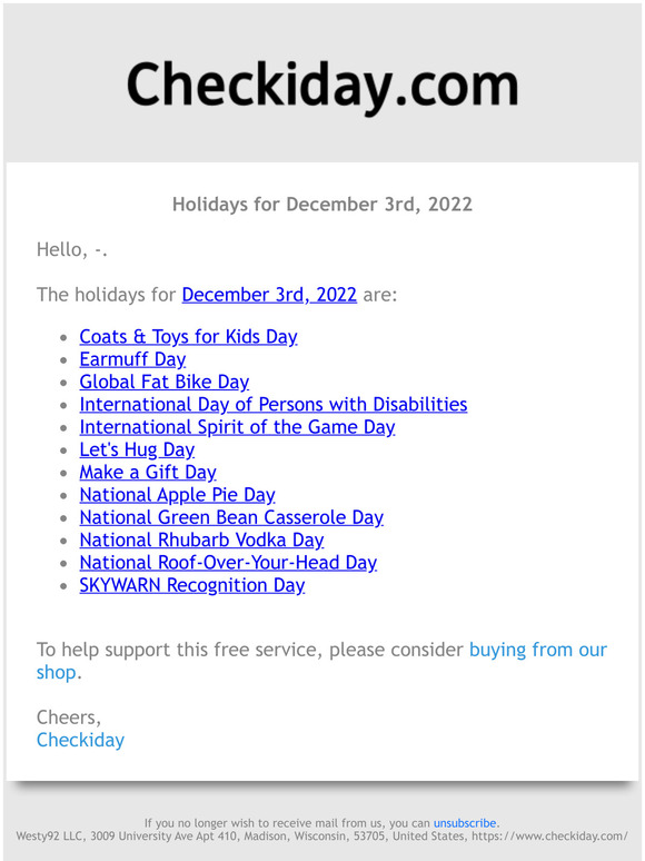 Checkiday: Holidays for December 3rd, 2022! 📅🎉 | Milled