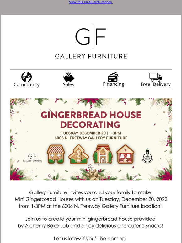 Gallery Furniture: Decorate Gingerbread Houses With Gallery Furniture ...