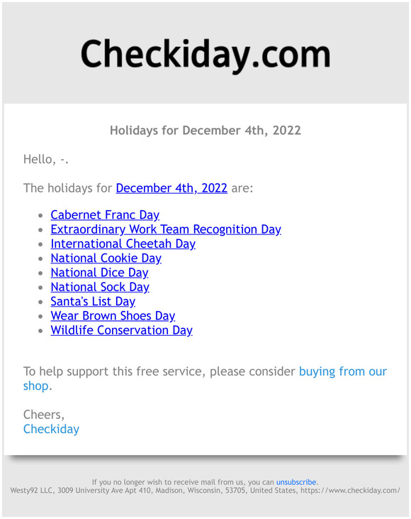 Checkiday: Holidays for December 4th, 2022! 📅🎉 | Milled