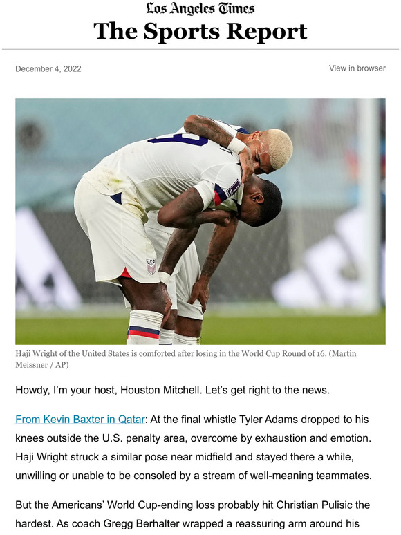 Los Angeles Times: The Sports Report: U.S. team's World Cup adventure ...