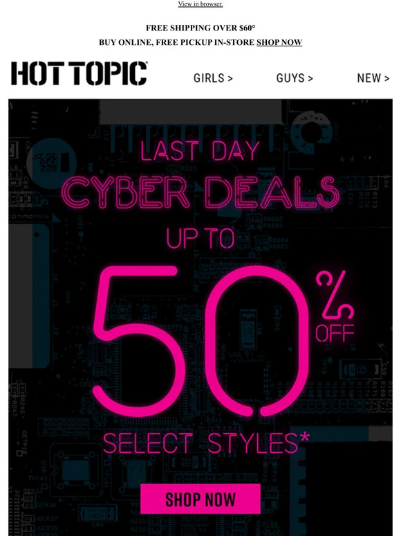 Hot Topic: FINAL DAY: Wrap up your list with up to 50% off gifts 🎁 | Milled