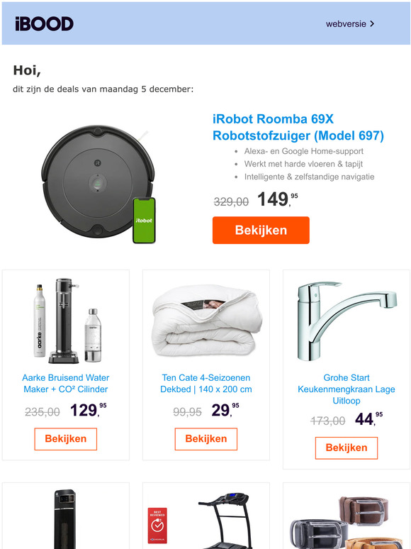 iBOOD: iRobot Roomba 69X Robotstofzuiger (Model 697) -54% | Philips ...