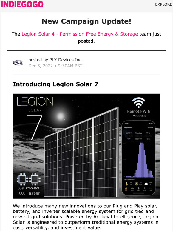 Indiegogo: 📢 Update #13 from Legion Solar 4 - Permission Free Energy ...