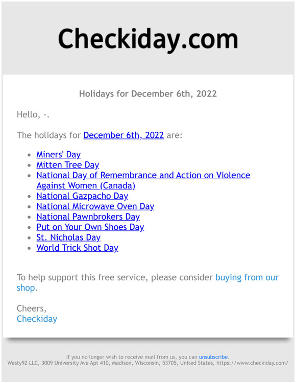 Checkiday: Holidays for December 6th, 2022! 📅🎉 | Milled