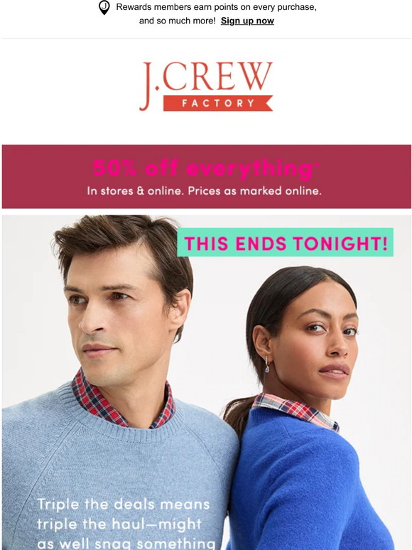 J.Crew Factory: LAST CALL - extra 25% off your new fall looks! | Milled