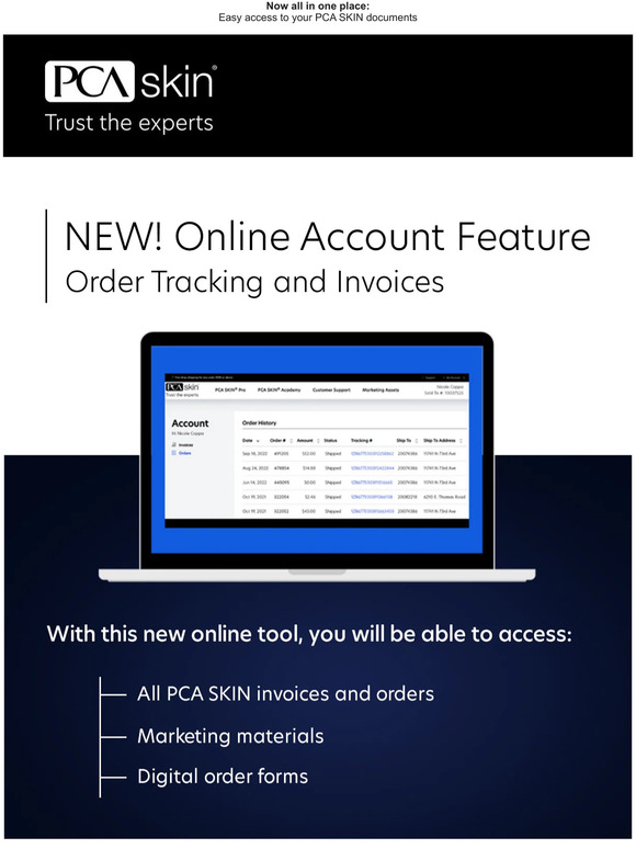 PCA Skin: New Online Account Feature: Order Tracking and Invoices | Milled