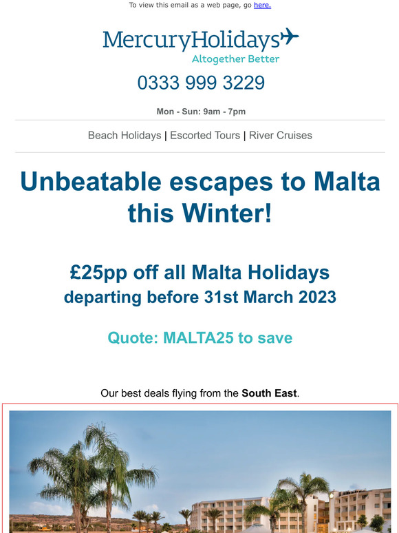 Mercury Holidays: Save £25pp on all Malta Winter Getaways | Milled