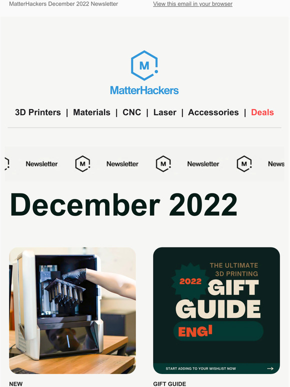 MatterHackers: 3D Printing Newsletter - December 2022 | Milled