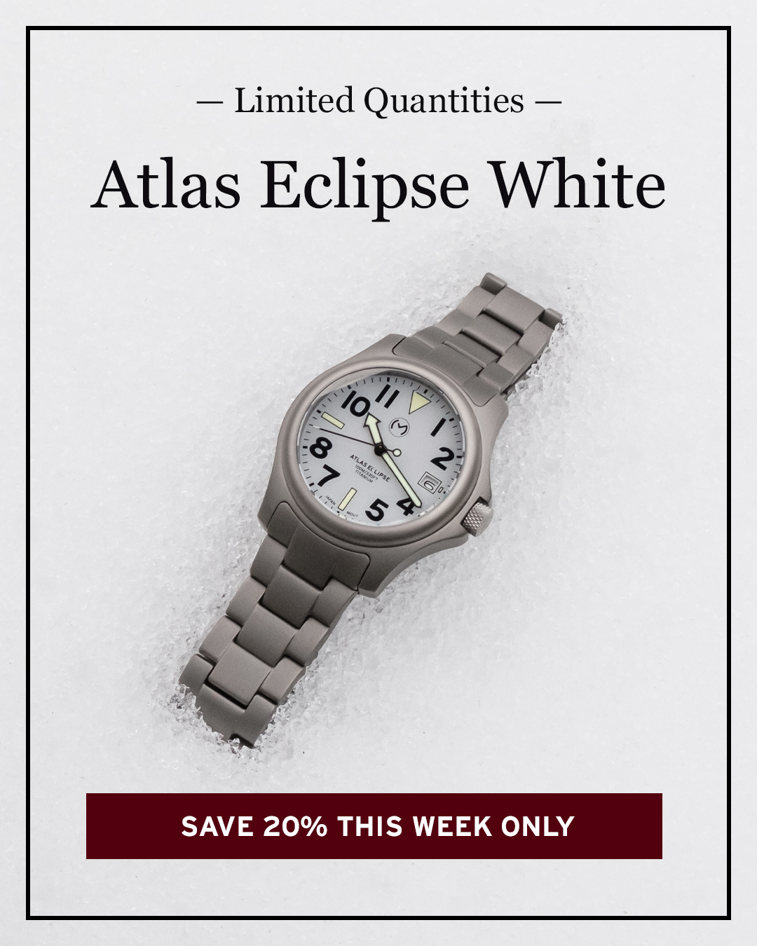 Momentum Watch: Introducing: Atlas Eclipse Solar White ☀ 20% Off and Available Now! | Milled