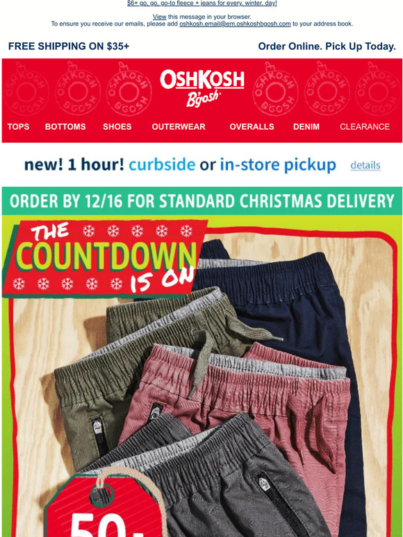 OshKosh B'gosh: 📣 50-60% off ACTIVE, joggers, tops & denim on trend ...