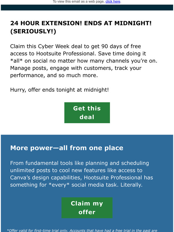 Hootsuite: 24 hour extension! 90 FREE days of Hootsuite for Cyber Week ...