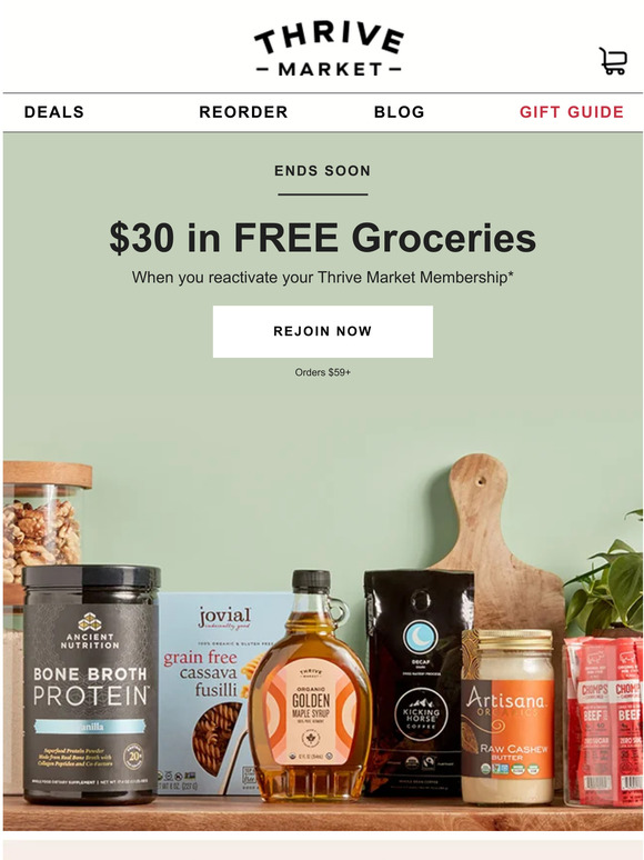 Thrive Market: Claim your $30 in free groceries | Milled