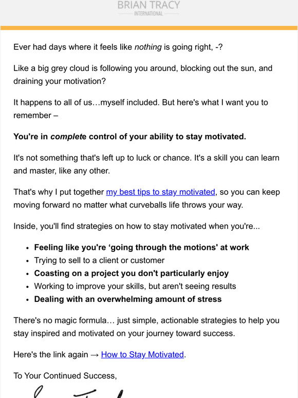 Brian Tracy: Motivation feeling low? Here's how to get you back on ...