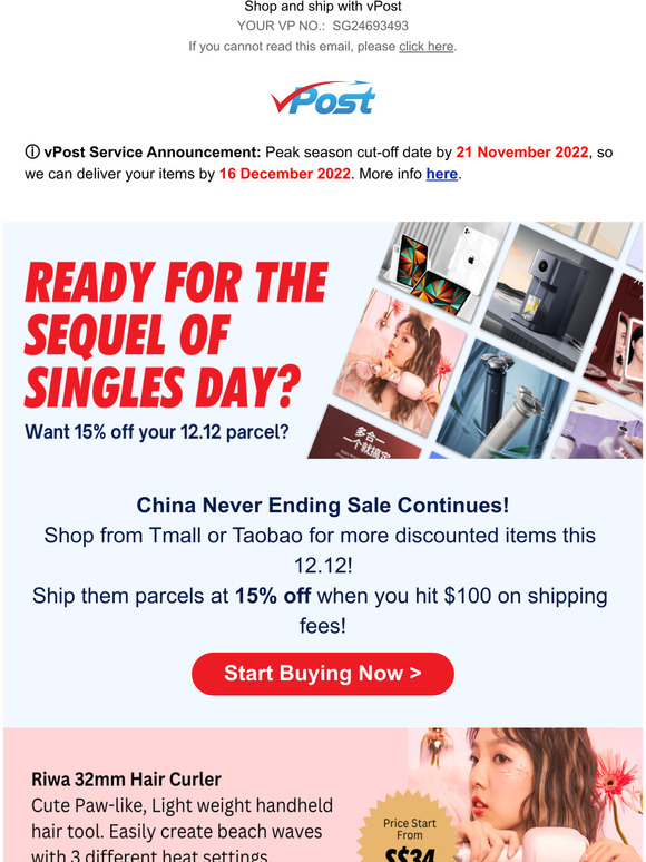 vPost: Want 15% off your 12.12 parcel? | Milled