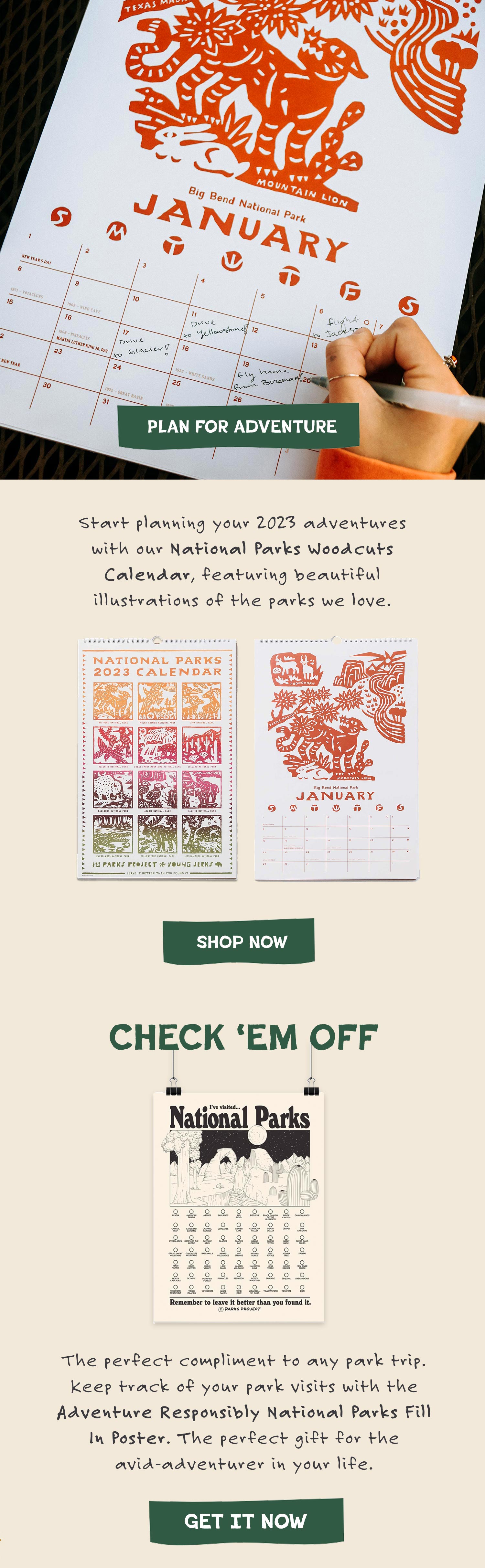 Parks Project: 2023 national park calendar, posters, & more | Milled