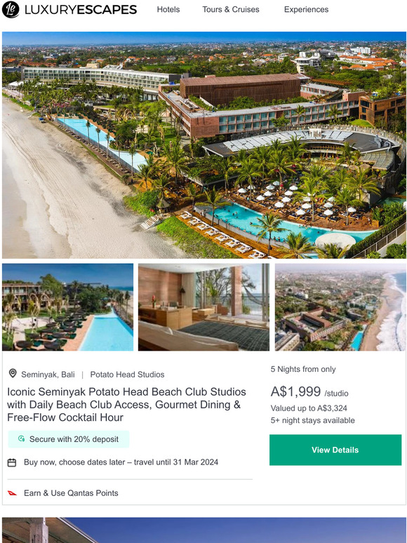 luxury escapes UK: Bali Legendary Beach Club Studios w. Gourmet Dining ...