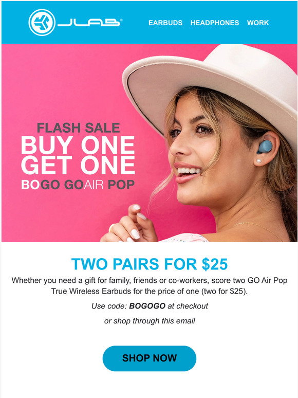 JLab Audio: BUY 1 GET 1 FREE: GO AIR POP 🤩 | Milled