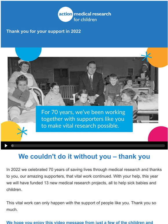 Action Medical Research: A video message to say thank you for ...