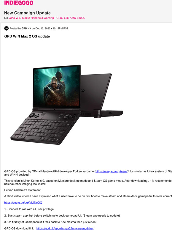 Indiegogo: 📢 Update #39 from GPD WIN Max 2 Handheld Gaming PC 4G LTE ...