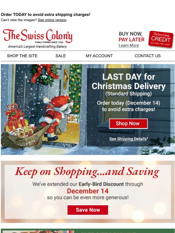 Swiss Colony: Last Day for Standard Christmas Delivery | Milled