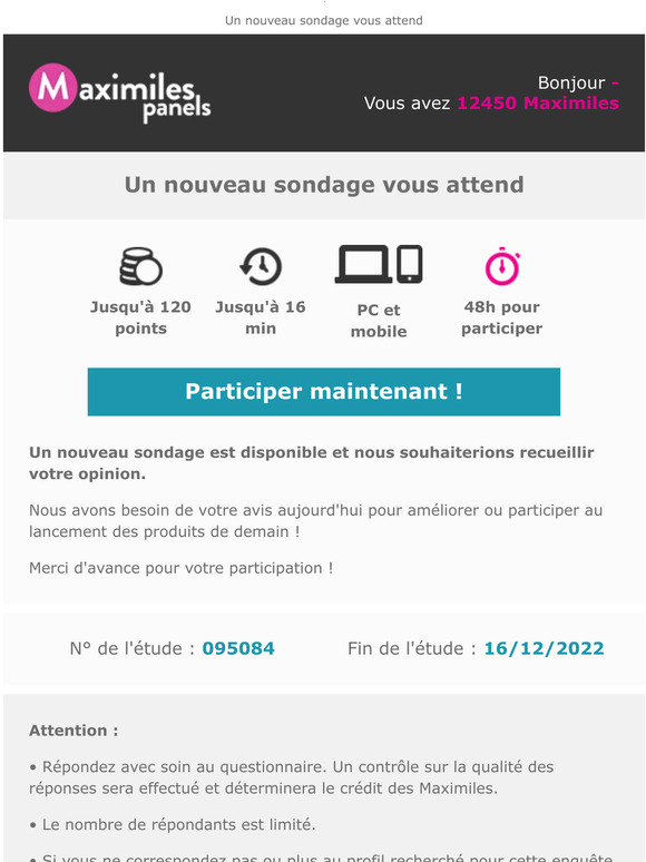 Maximiles: Jusqu'à 120 points - Nouveau sondage disponible - Etude ...