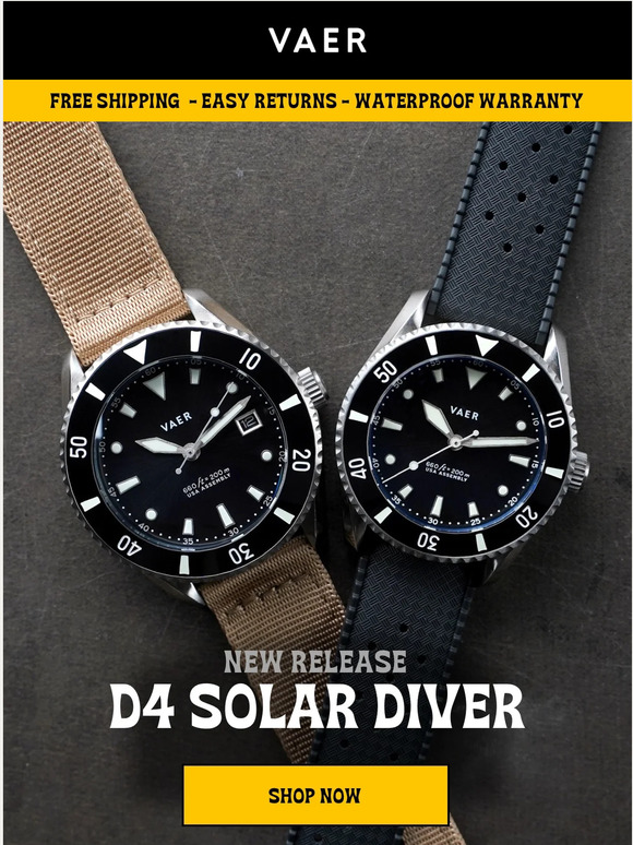 Vaer Watches: New D4 Solar: Ceramic, Date, Lume Upgrade | Milled