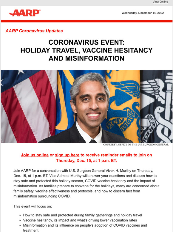 AARP: Join AARP and the U.S. Surgeon General for a Coronavirus Live ...