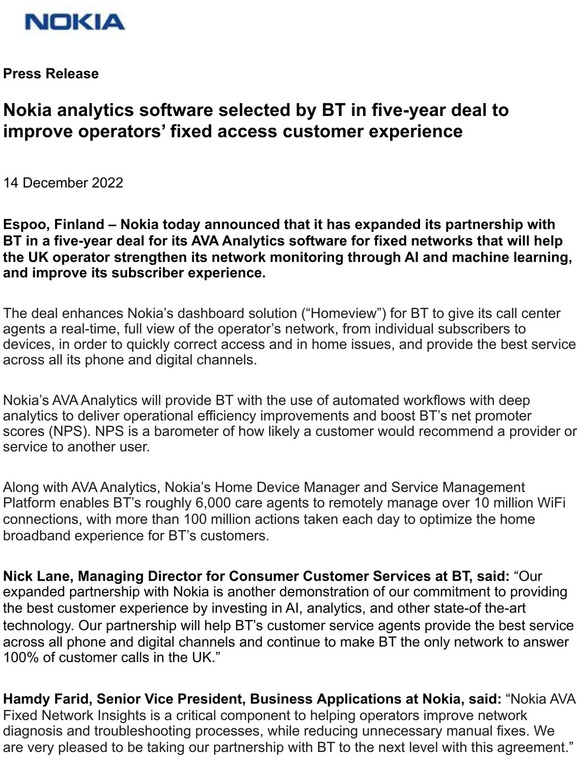 Withings: Nokia analytics software selected by BT in five-year deal to improve operators’ fixed ...