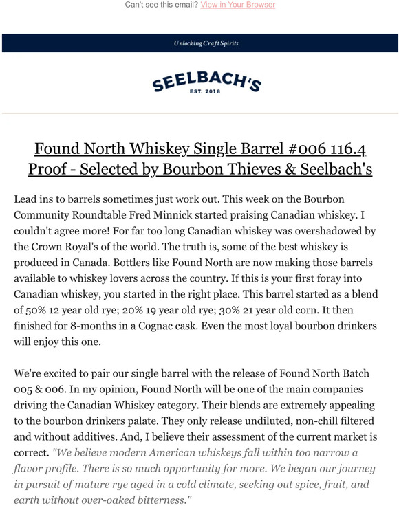 Seelbachs: Seelbach's Found North Private Barrel Arrived | Milled