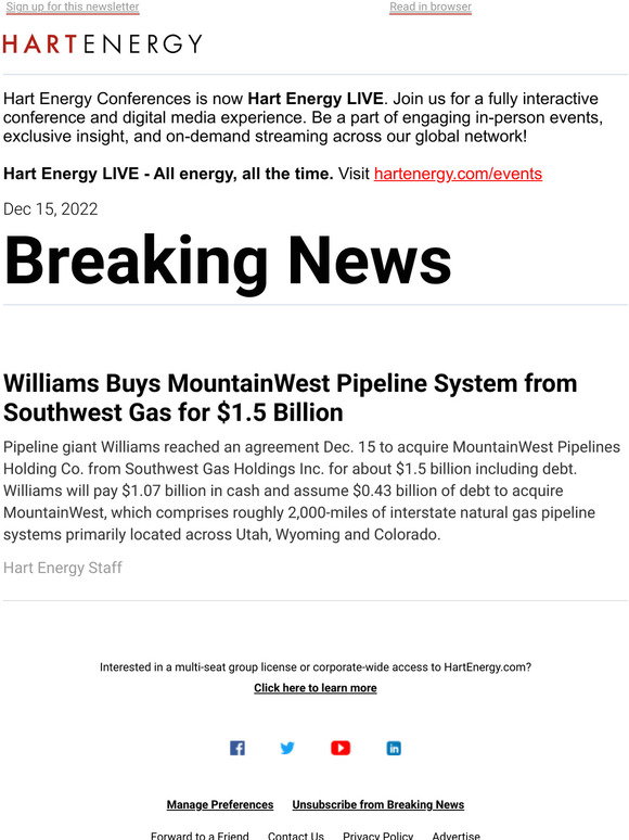 Hart Energy: Breaking News: Williams Buys MountainWest Pipeline System ...