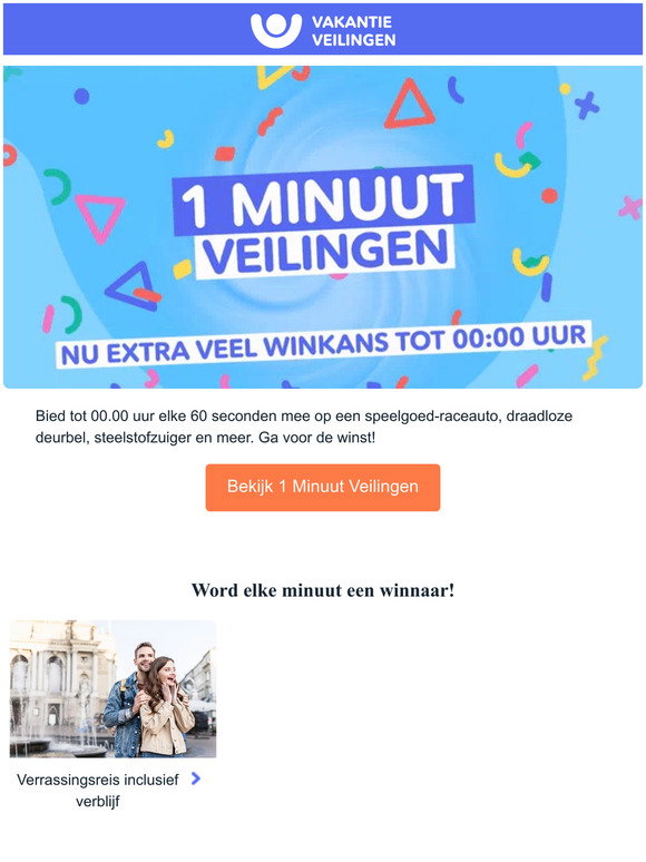 VakantieVeilingen: Winnaar, voor jou: 1 Minuut Veilingen | Milled