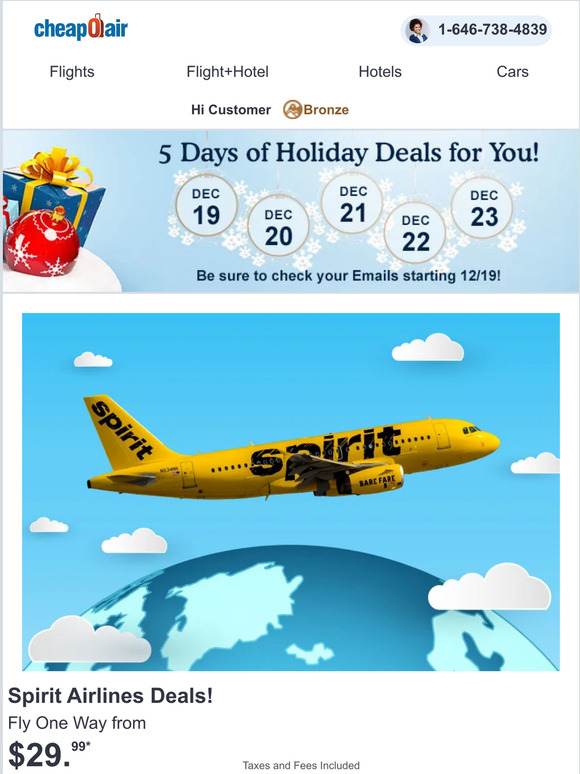 CheapOair: Spirit Airlines Deals! Fly from $29.99 | Milled
