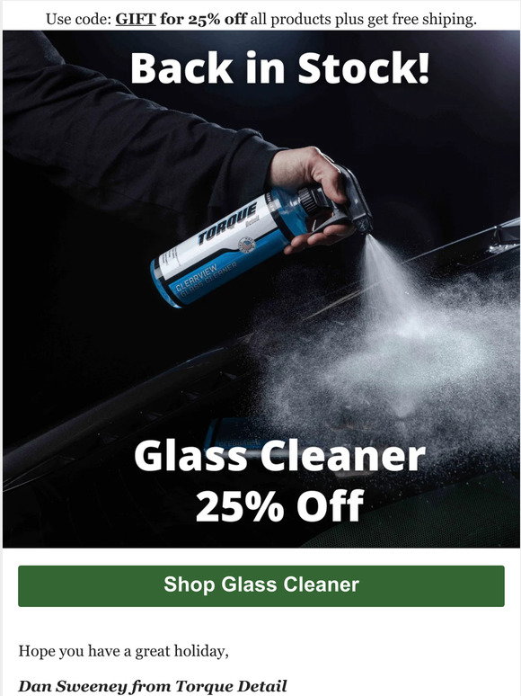 Torque Detail: (Surprise Inside) Glass Cleaner Back in Stock! | Milled