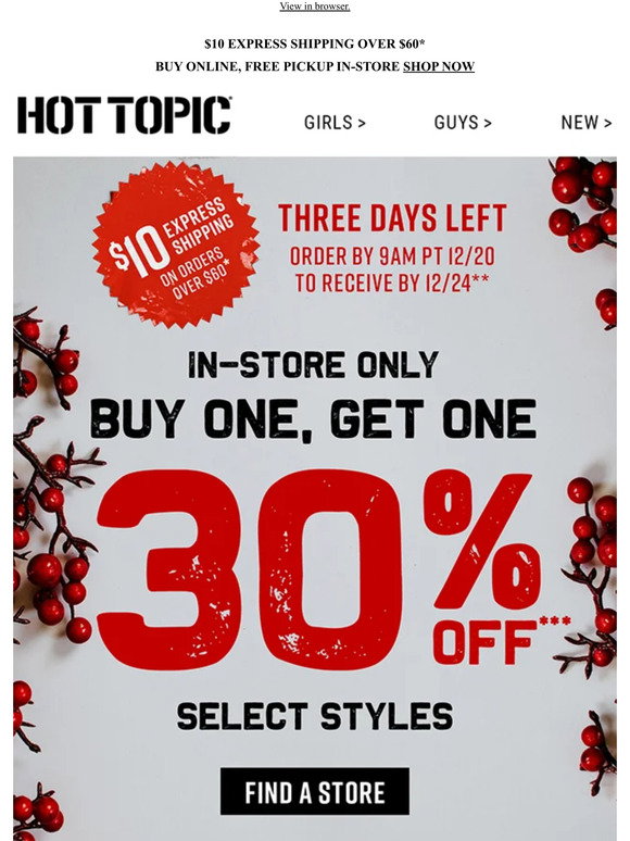 Hot Topic: Still need gifts? Grab in-store deals or $10 Express ...