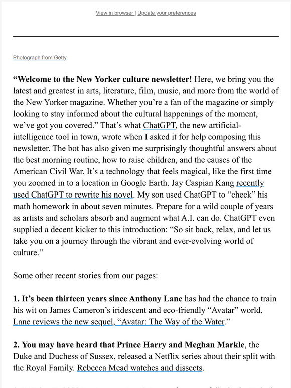 The New Yorker: How A.I. Will Change the Liberal Arts—“Avatar: The Way ...