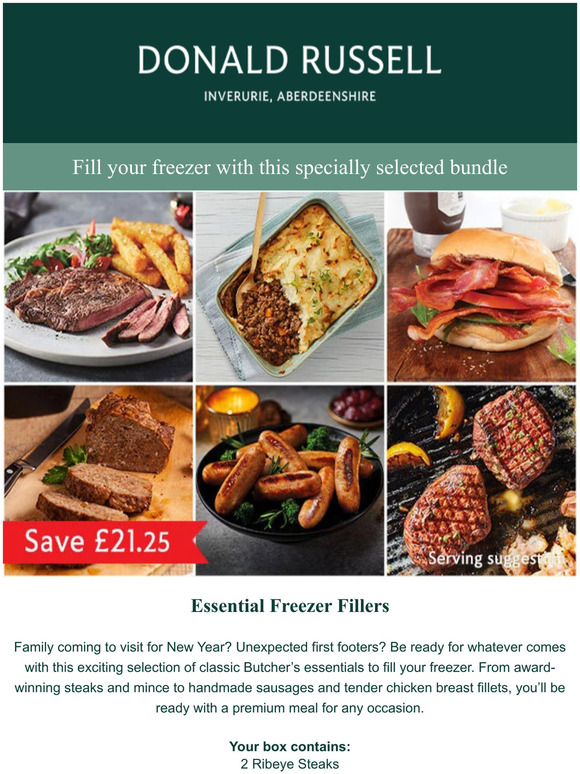 Donald Russell: Save over £20 on Essential Freezer Fillers | Milled