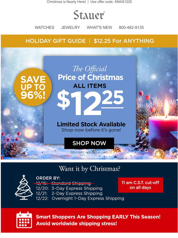 Stauer: LAST CHANCE | It's the $12.25 Price of Christmas! | Milled