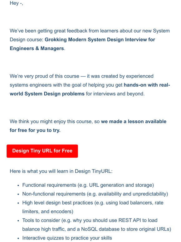 Educative (US): Free Lesson: Design TinyURL | Milled