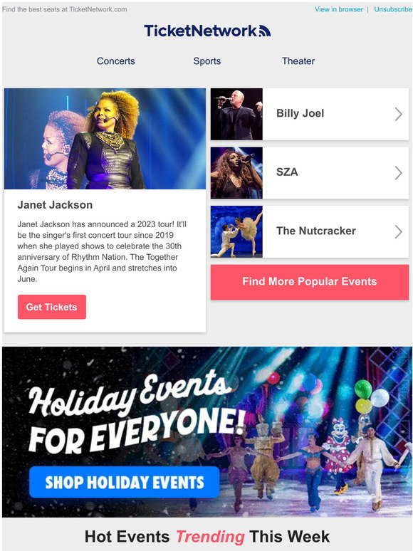 Ticket Network: Janet Jackson / Billy Joel / SZA / The Nutcracker / and ...