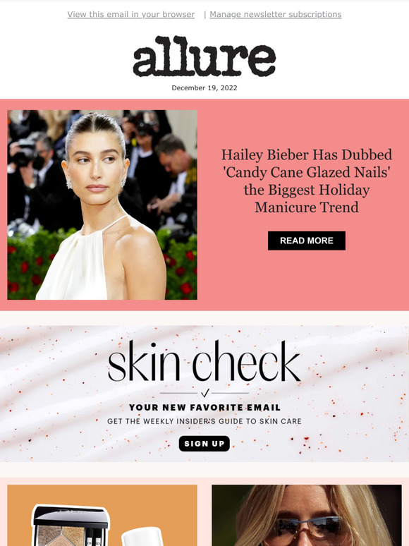 Allure: Hailey Bieber Has Dubbed 'Candy Cane Glazed Nails' the Biggest ...