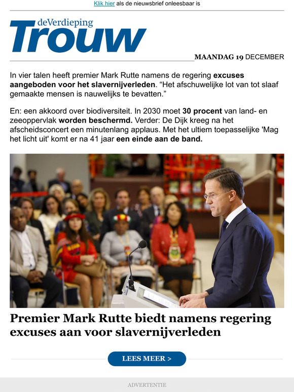 Trouw: Premier Rutte biedt excuses aan voor slavernijverleden | Milled