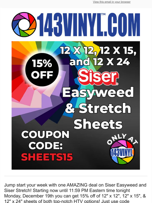 143Vinyl: Siser Easyweed & Stretch Sheets on Sale Now! 🌟 | Milled