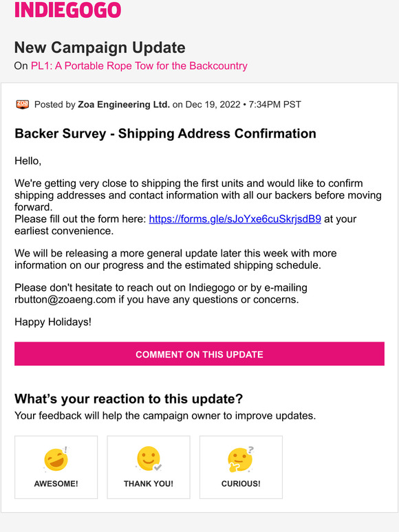 Indiegogo: 📢 Update #8 from PL1: A Portable Rope Tow for the ...